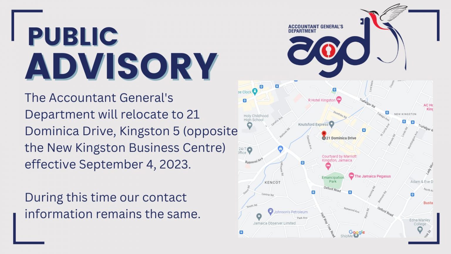 AGD Relocation Notice – Accountant General's Department